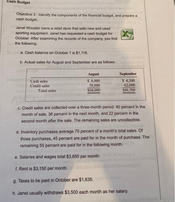 Solved Cash Budget Objective 3 - Identify the components of | Chegg.com