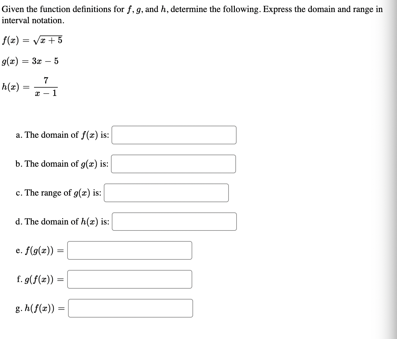 Solved Given the function definitions for f,g, ﻿and h, | Chegg.com