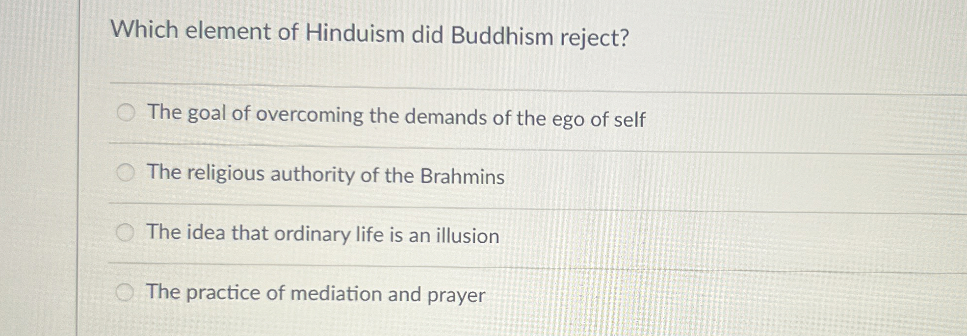 Solved Which element of Hinduism did Buddhism reject?The | Chegg.com