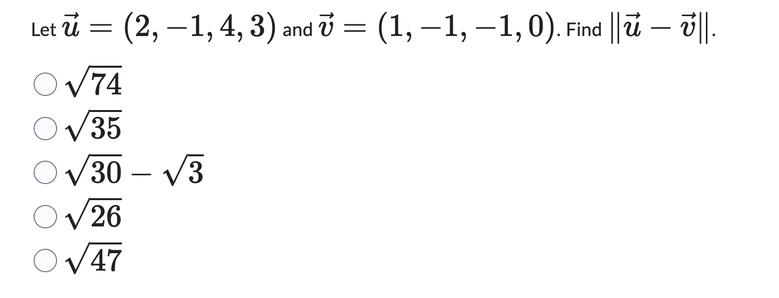 Solved Let vec(u)=(2,-1,4,3) ﻿and vec(v)=(1,-1,-1,0). ﻿Find | Chegg.com