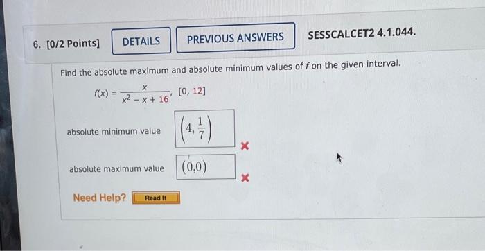 Solved Find the absolute maximum and absolute minimum values | Chegg.com
