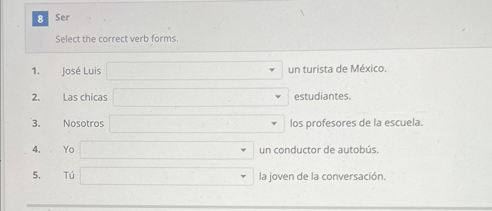 Solved SerSelect the correct verb forms.José ﻿Luis un | Chegg.com