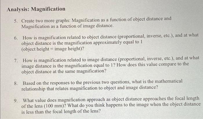 Analysis: Magnification 5. Create two more graphs: | Chegg.com