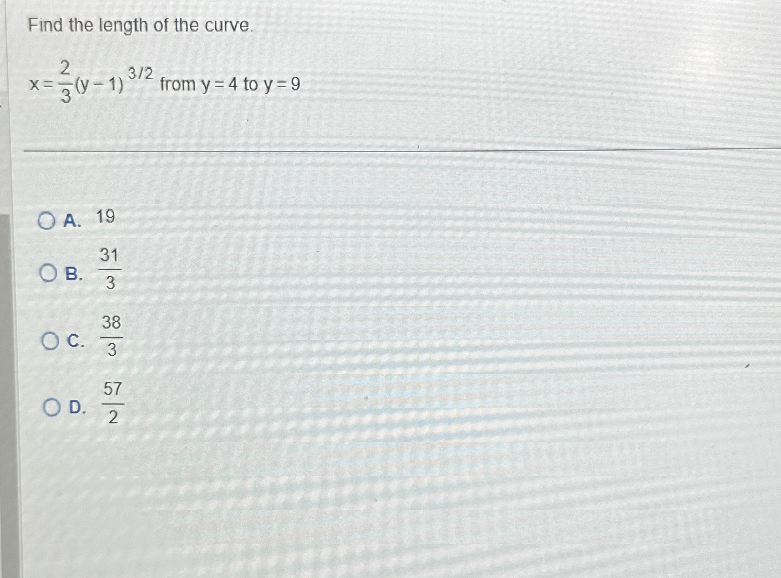 Solved Find the length of the curve.x=23(y-1)32 ﻿from | Chegg.com