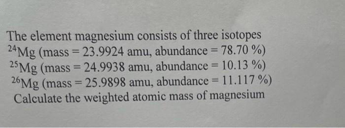 Solved The element magnesium consists of three isotopes | Chegg.com