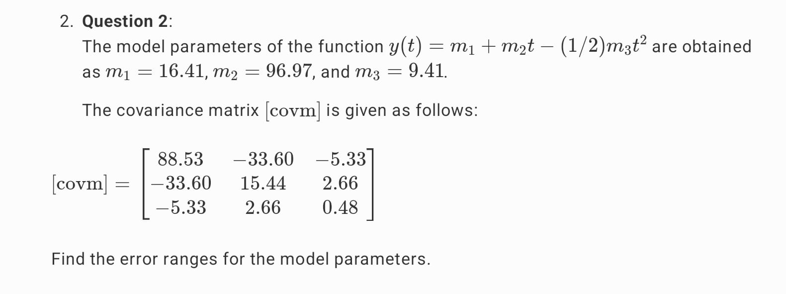 Solved Question 2:The model parameters of the function | Chegg.com