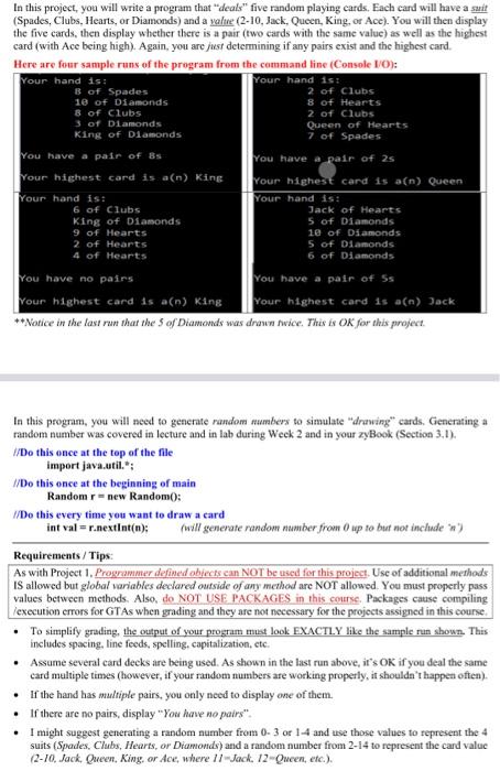 Solved Java help for poker handsDetermine not only if the | Chegg.com