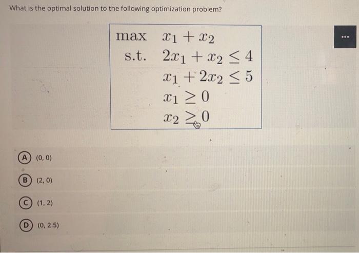 Solved What is the optimal solution to the following | Chegg.com