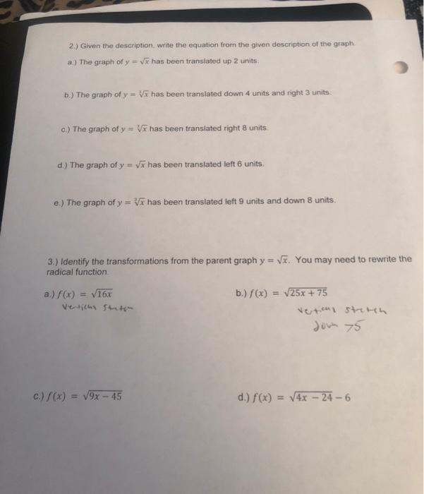 Solved 2.) Given the description, write the equation from | Chegg.com Solved 2.) Given the description, write the equation from | Chegg.com