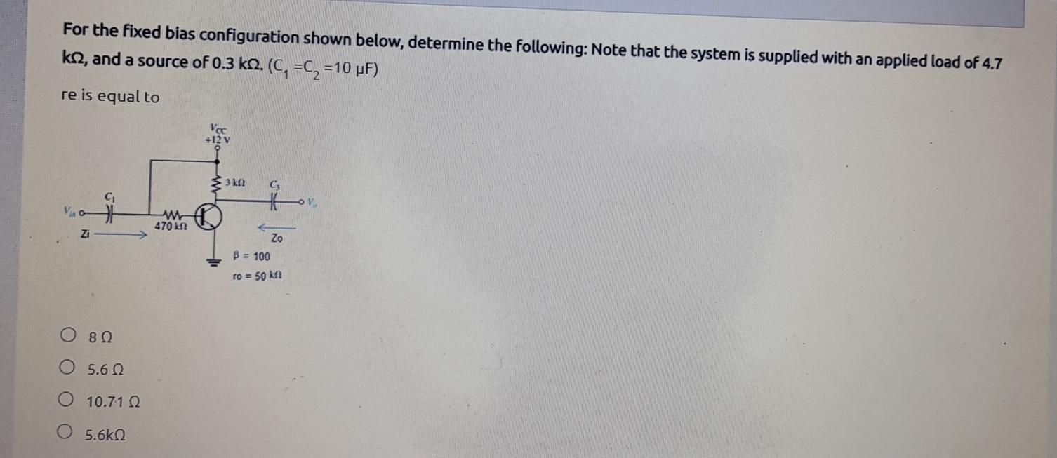 Solved For the fixed bias configuration shown below, | Chegg.com