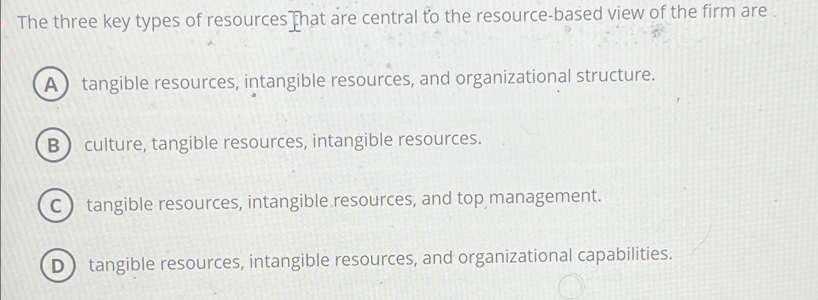 Solved The three key types of resources inat are central to | Chegg.com