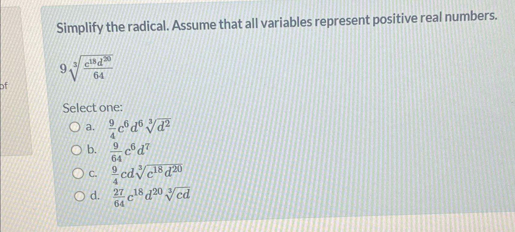 Solved Simplify the radical. Assume that all variables | Chegg.com