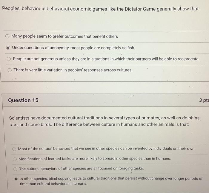 Solved Peoples' behavior in behavioral economic games like | Chegg.com