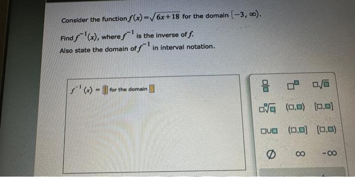 Solved Consider the function f(x)=6x+18 for the domain | Chegg.com