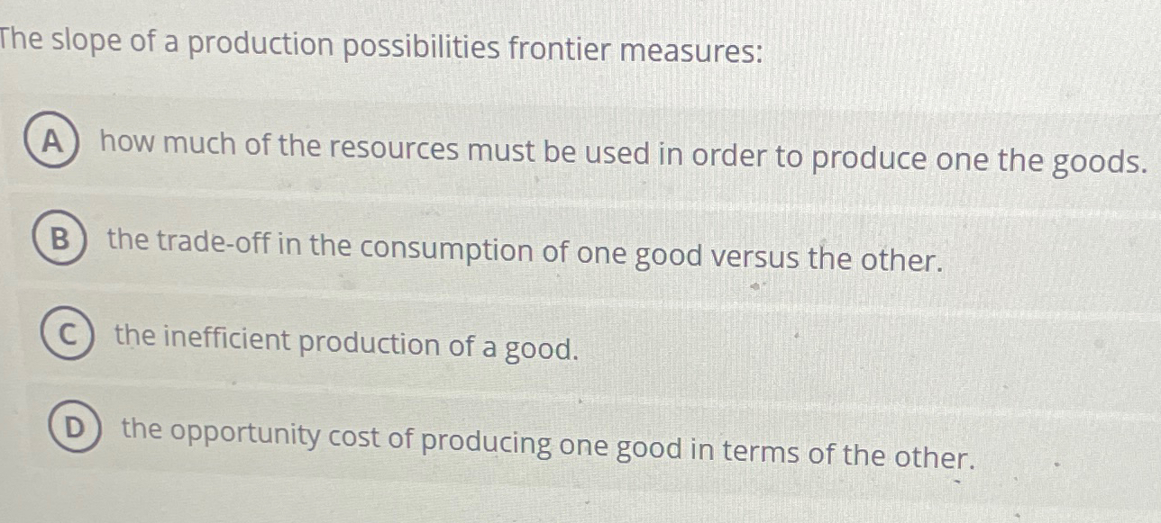 Solved The slope of a production possibilities frontier | Chegg.com