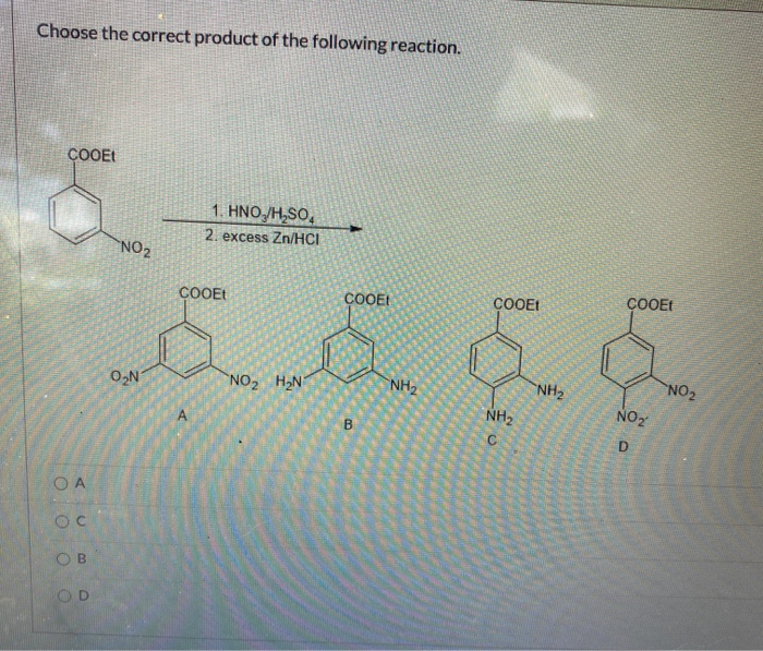 Solved Choose the correct product of the following reaction. | Chegg.com