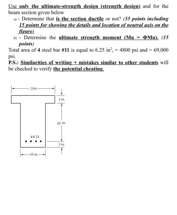 Solved Use only the ultimate-strength design (strength | Chegg.com