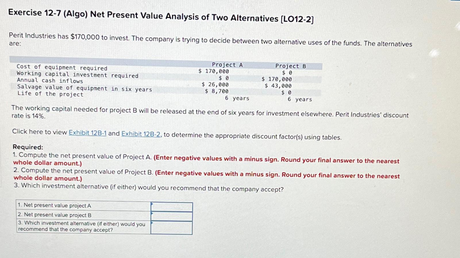 Solved Exercise 12 7 Algo ﻿net Present Value Analysis Of 