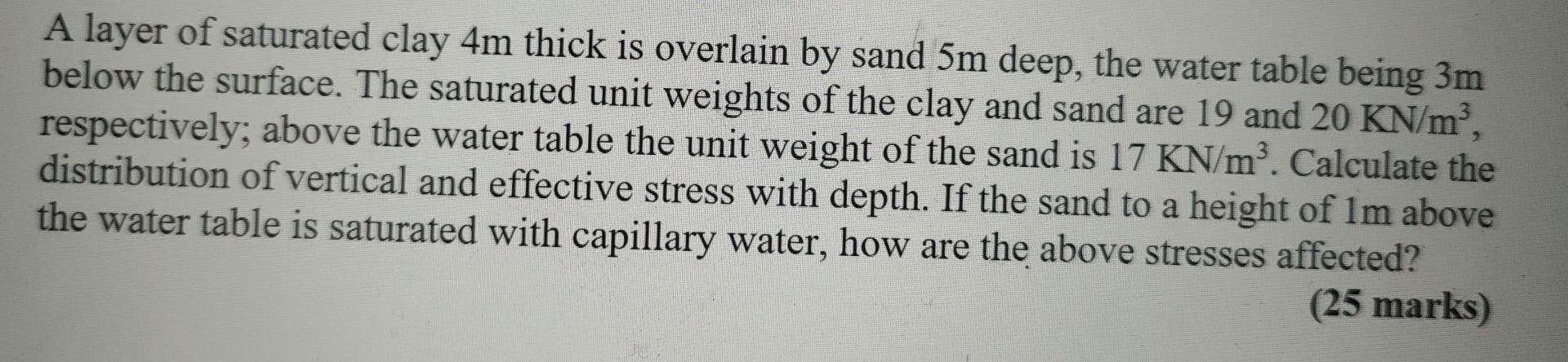 Solved A layer of saturated clay 4 m thick is overlain by | Chegg.com