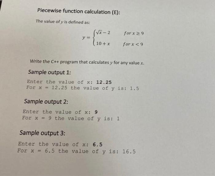 Solved Piecewise function calculation (E): The value of y is | Chegg.com