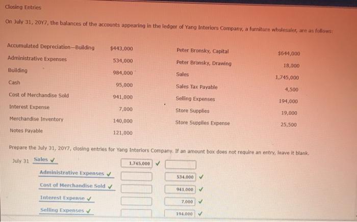 Solved Closing Entries On July 31, 2017, the balances of the | Chegg.com