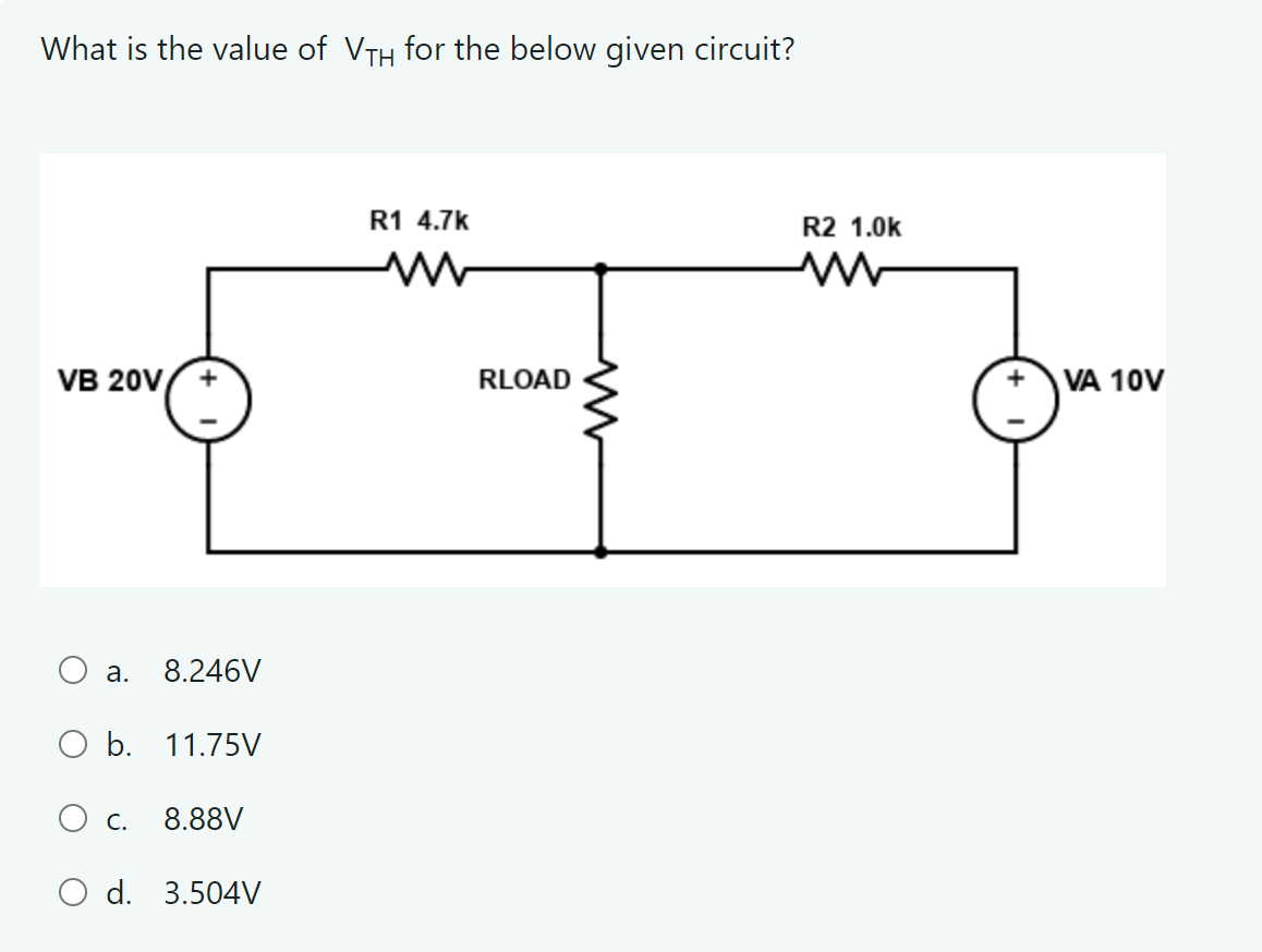 Solved What is the value of VTH ﻿for the below given | Chegg.com