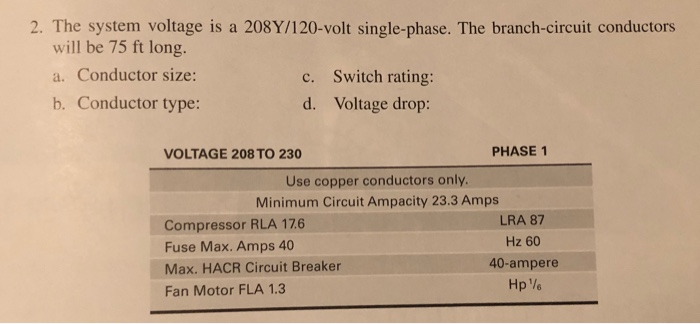 2. The system voltage is a 208Y/120-volt | Chegg.com