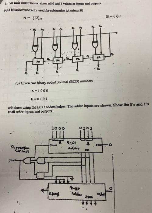 A=(12)10 B=(3)10 (b) Given two binary coded decimal | Chegg.com