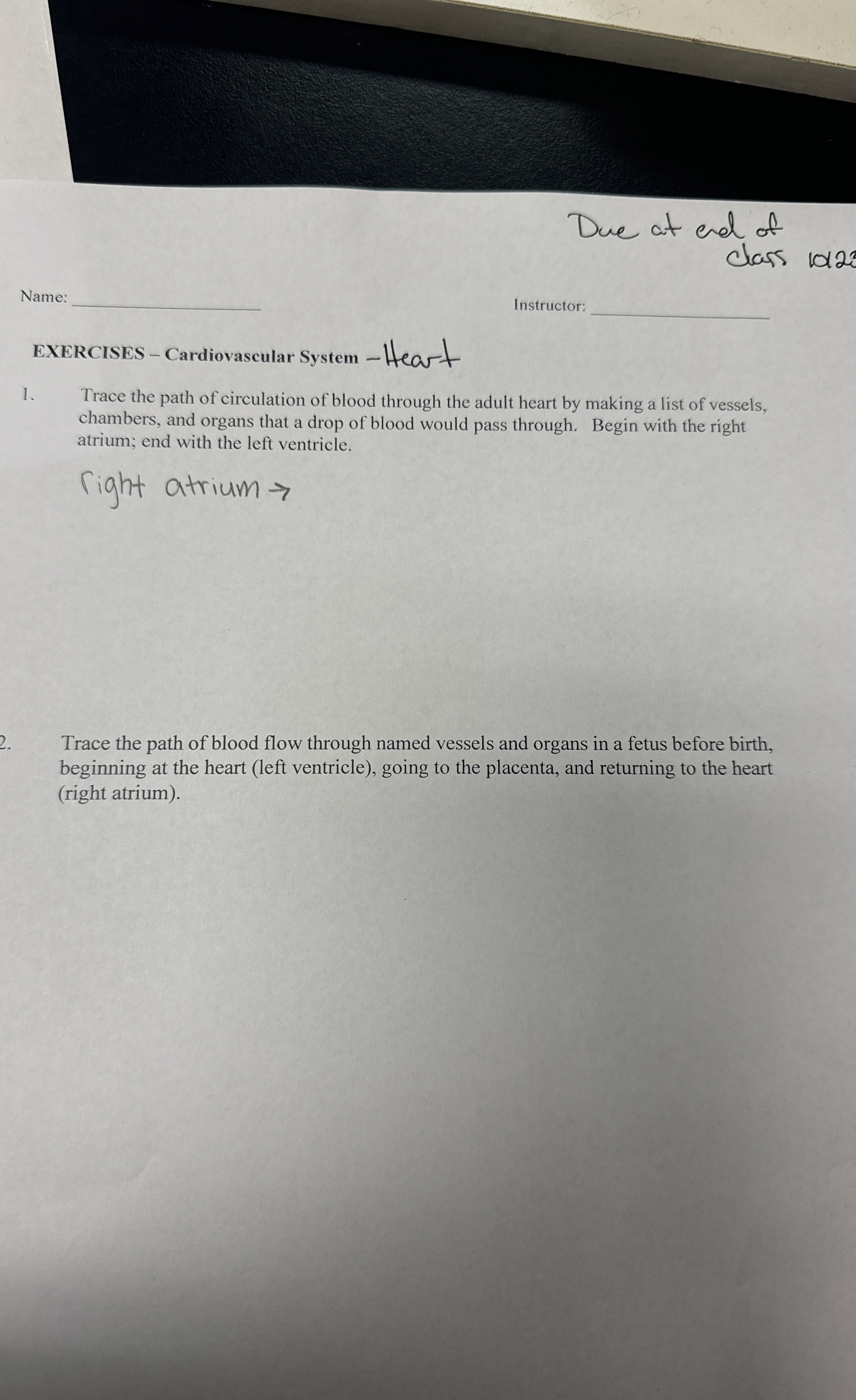 Solved Due at end ofclassName: q,Instructor:EXERCISES - | Chegg.com