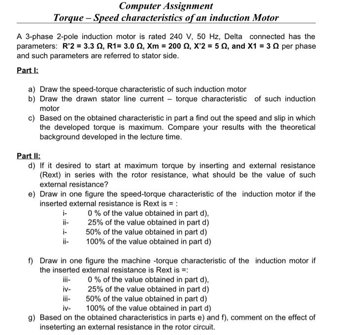 Solved Torque-Speed characteristics of an induction Motor A | Chegg.com