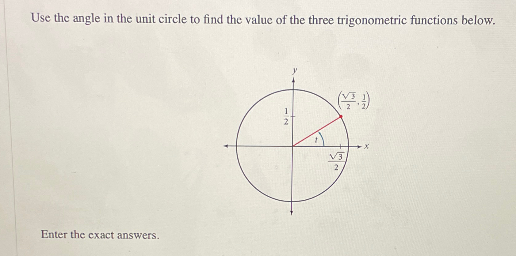 Solved Use the angle in the unit circle to find the value of | Chegg.com