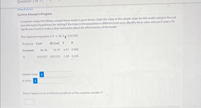 Solved Computer output for fitting a simple linear model is | Chegg.com