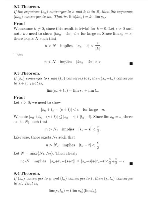 Solved 9.1 Using the limit Theorems 9.2-9.7, prove the | Chegg.com