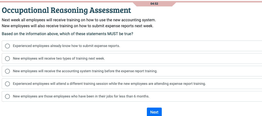 Solved Occupational Reasoning AssessmentNext week all | Chegg.com