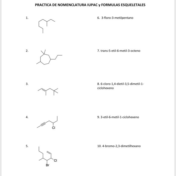 Solved PRACTICA DE NOMENCLATURA IUPAC Y FORMULAS | Chegg.com