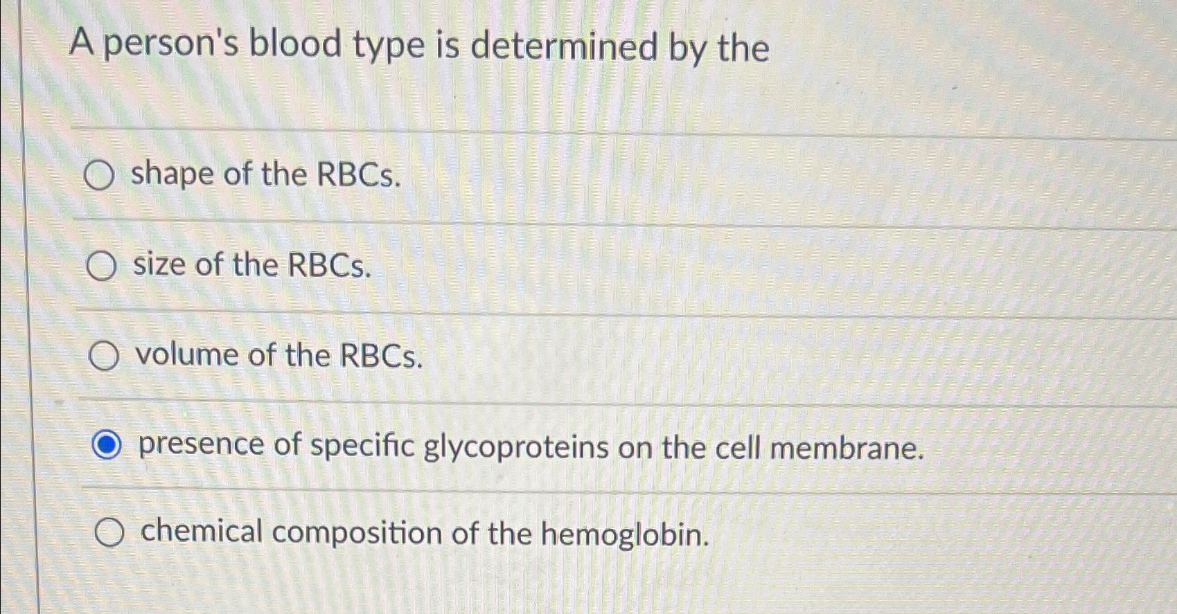 Solved A person's blood type is determined by theshape of | Chegg.com