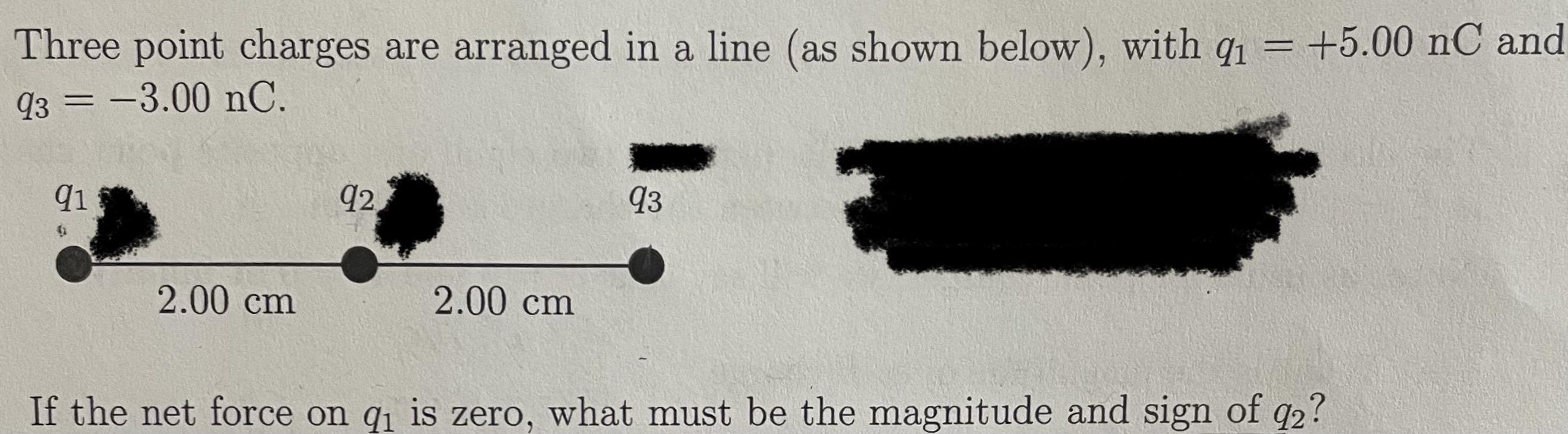 Solved Three point charges are arranged in a line (as shown | Chegg.com