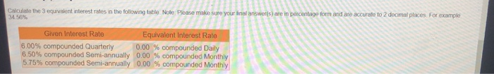 Solved Calculate the 3 equivalent interest rates in the | Chegg.com