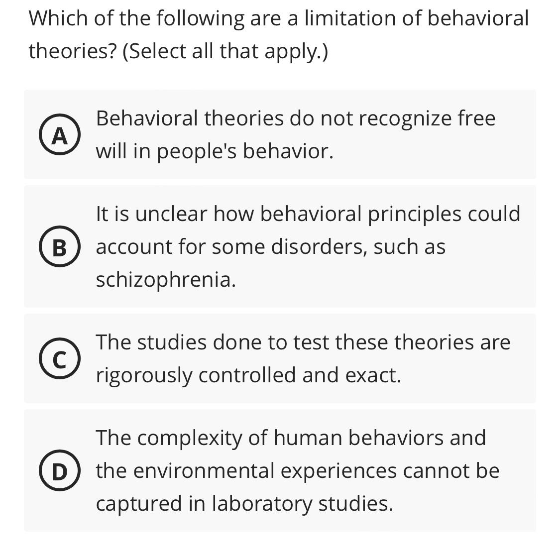 Solved Which of the following are a limitation of behavioral | Chegg.com