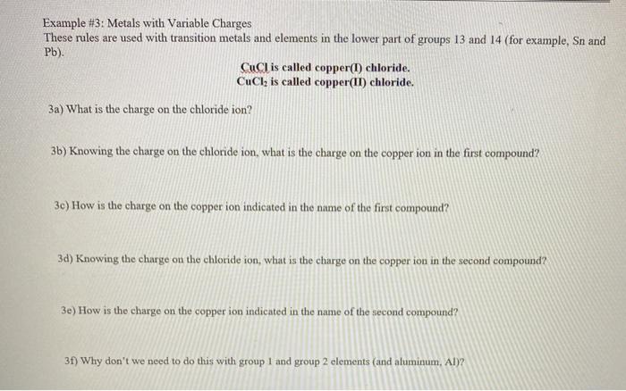 Solved Example #3: Metals with Variable Charges These rules | Chegg.com