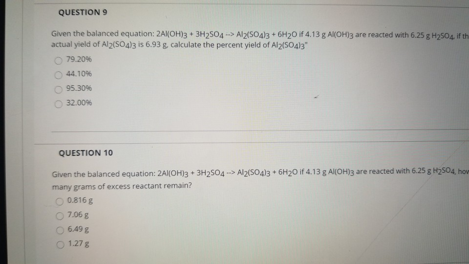 Solved Question 9 Given The Balanced Equation 2al Oh 3