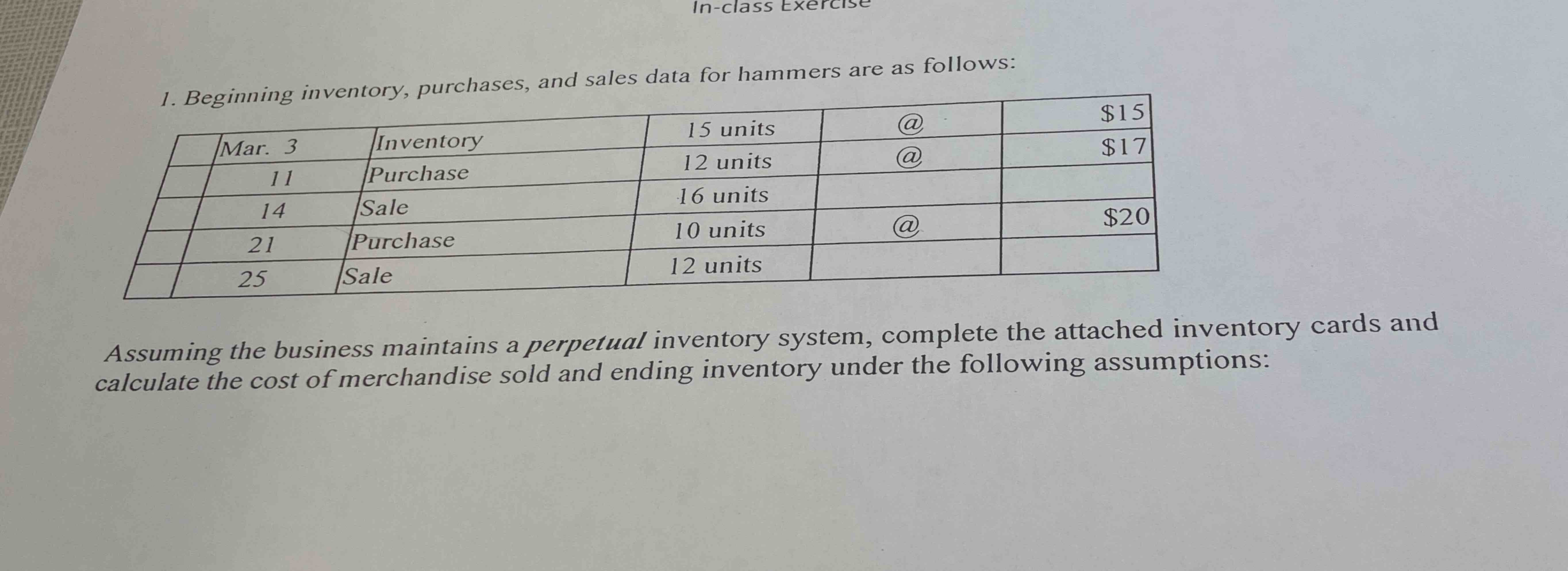 1. ﻿Beginning inventory, purchases, and sales data | Chegg.com