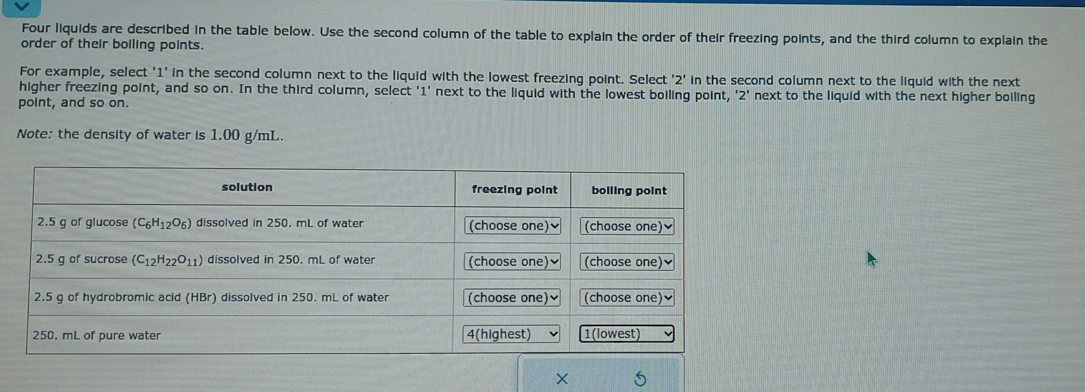 Solved Four liquids are described in the table below. Use | Chegg.com