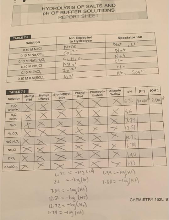Solved HYDROLYSIS OF SALTS AND pH OF BUFFER SOLUTIONS REPORT | Chegg.com