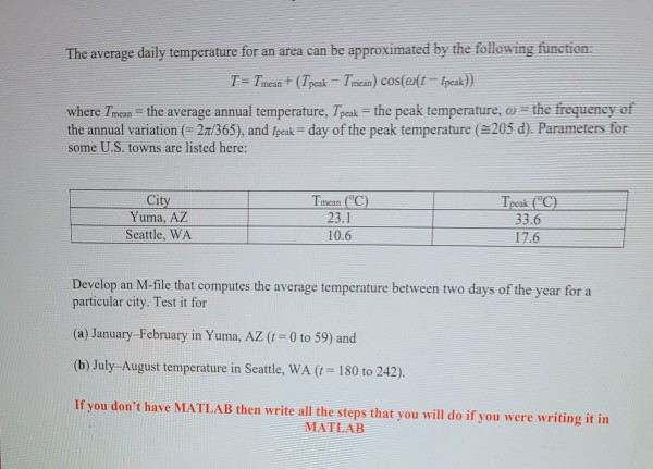 Solved The average daily temperature for an area can be | Chegg.com