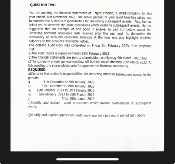 Solved QUESTION TWOYou are auditing the financial statements | Chegg.com