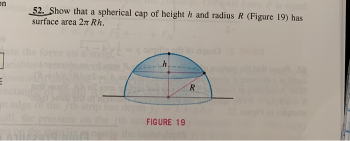 Solved 52. Show that a spherical cap of height h and radius | Chegg.com