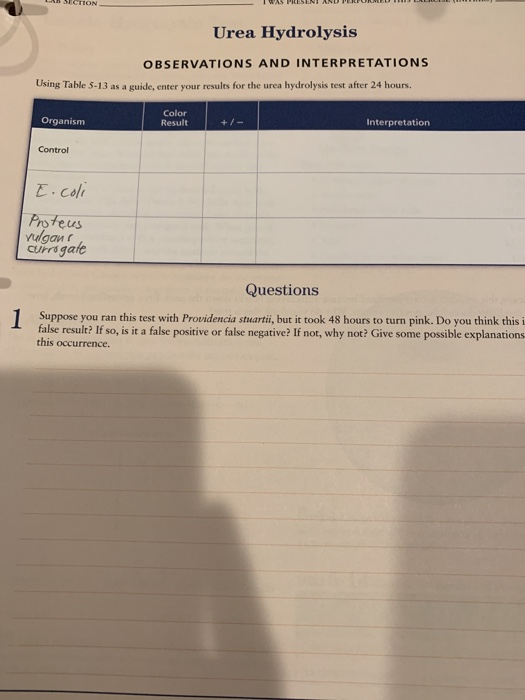 Solved DICTION Urea Hydrolysis OBSERVATIONS AND | Chegg.com
