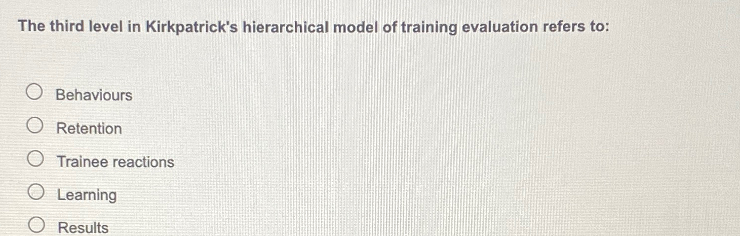 Solved The third level in Kirkpatrick's hierarchical model | Chegg.com