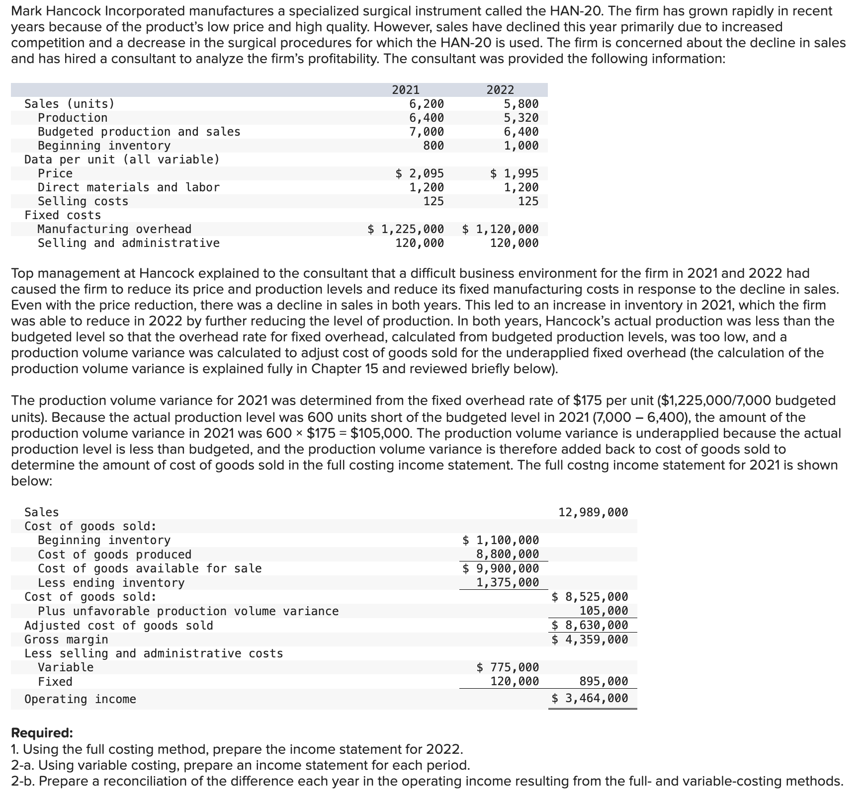 Solved Required:Using the full costing method, prepare the | Chegg.com